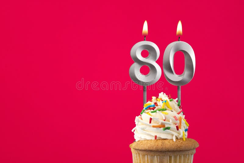 Horizontal Birthday Card with Cake - Burning Candle Number 80 Stock ...