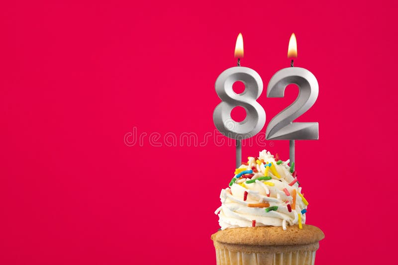 Horizontal Birthday Card with Cake - Burning Candle Number 82 Stock ...