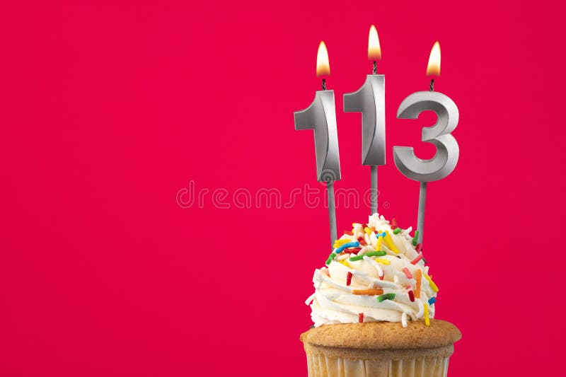 Burning Candle Number 113 - Birthday Card with Cupcake Stock Photo ...