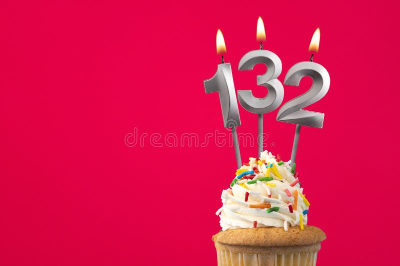 Horizontal Birthday Card with Cupcake - Burning Candle Number 132 Stock ...