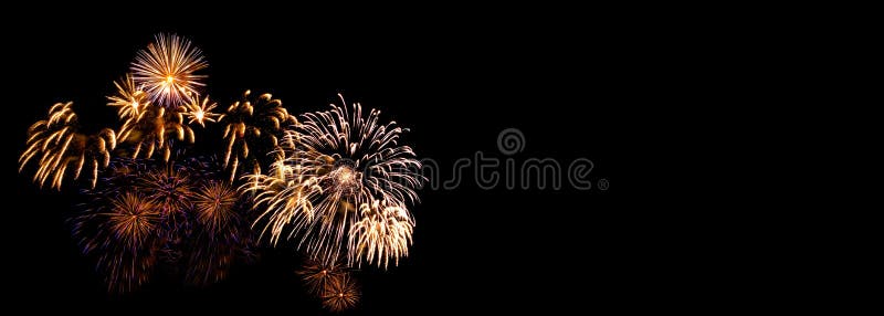 Horizontal Black Banner with Multicoloured Fireworks Stock Image ...