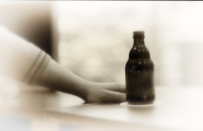 Horizontal Blank Empty Beer Bottle with Hand Background Stock Photo ...