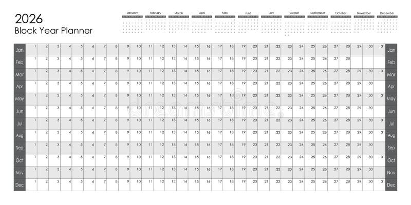 2026 Horizontal Block Year Planner Stock Vector - Illustration of time ...