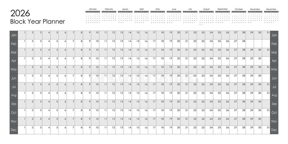 2026 Horizontal Block Year Planner Stock Vector - Illustration of time ...
