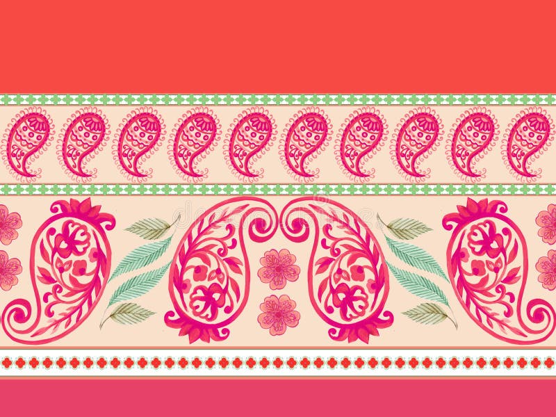 Horizontal Boho Folklore in the Ikat Native Indian Maker, Paisley ...