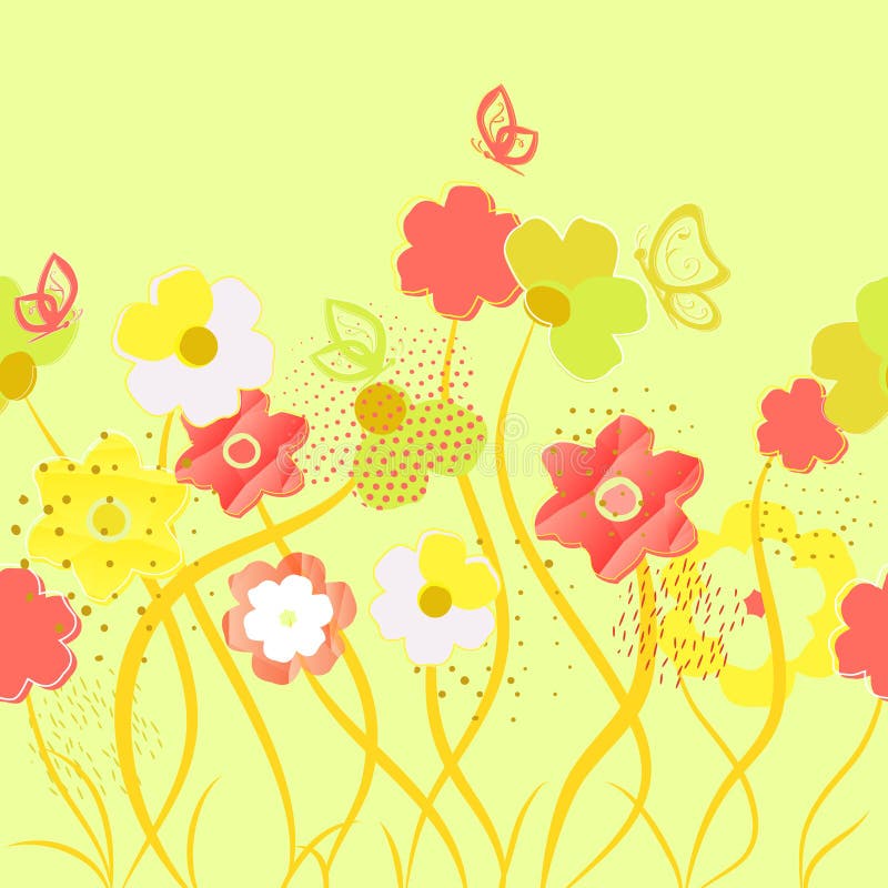 Horizontal Border with Flowers and Butterflies. Seamless Spring Pattern ...