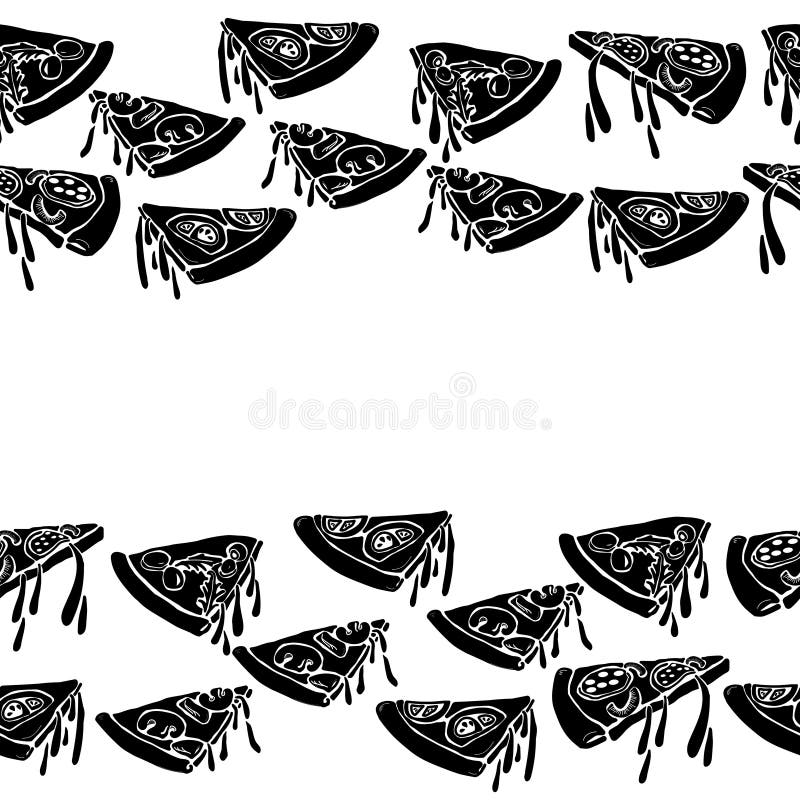 Horizontal Border of Pizza Silhouettes with Various Toppings ...