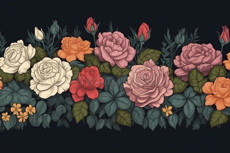 Horizontal Border of Roses, Created with Generative AI Stock ...