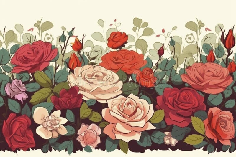 Horizontal Border of Roses, Created with Generative AI Stock ...
