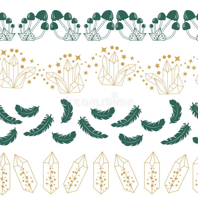 Horizontal Border, Set Magic and Heavens Seamless Pattern, with Magical ...