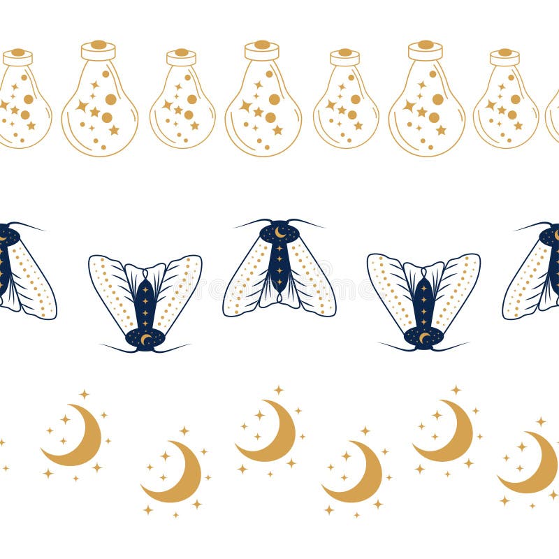 Horizontal Border, Set Magic and Heavens Seamless Pattern, with Magical ...