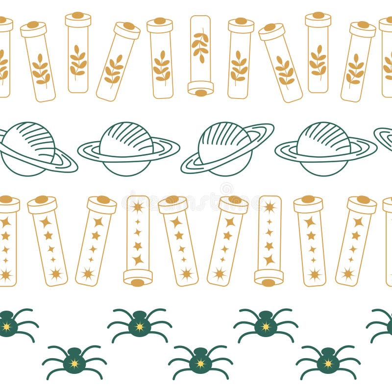 Horizontal Border, Set Magic and Heavens Seamless Pattern, with Magical ...