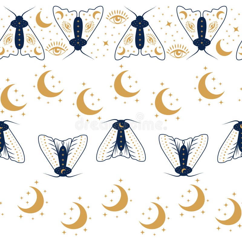 Horizontal Border, Set Magic and Heavens Seamless Pattern, with Magical ...