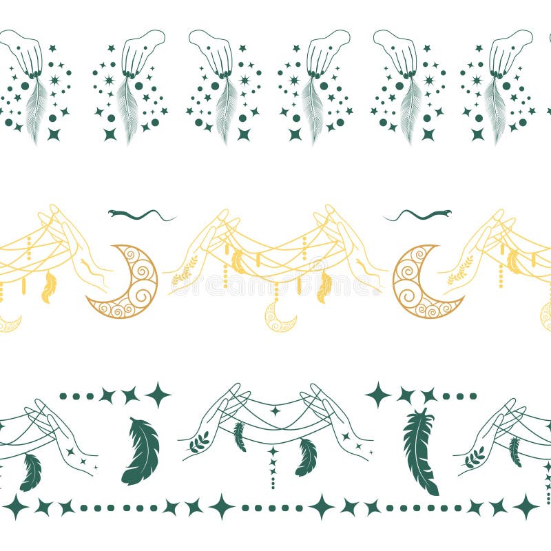 Horizontal Border, Set Magic and Heavens Seamless Pattern, with Magical ...