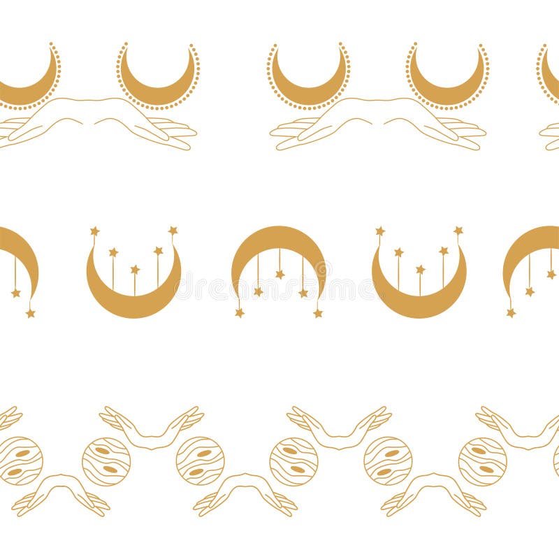 Horizontal Border, Set Magic and Heavens Seamless Pattern, with Magical ...