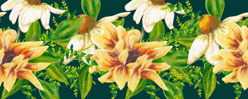 Horizontal Border with Sunflower Stock Illustration - Illustration of ...