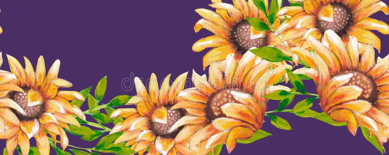 Horizontal Border with Sunflower Stock Photo - Image of boho, card ...