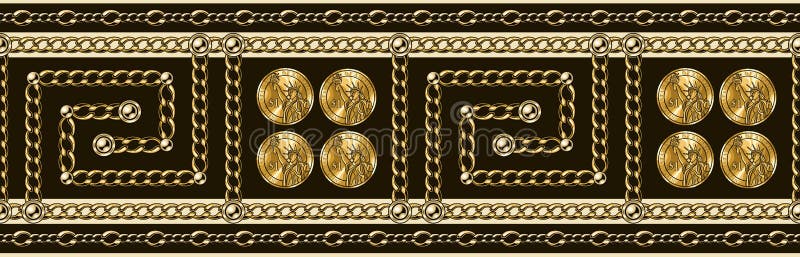 Horizontal Border with Meander Pattern, Gold Coins Stock Vector ...