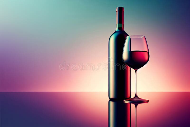 Horizontal Bottle of Red Wine with Wine Glass Against Gradient Backdrop ...