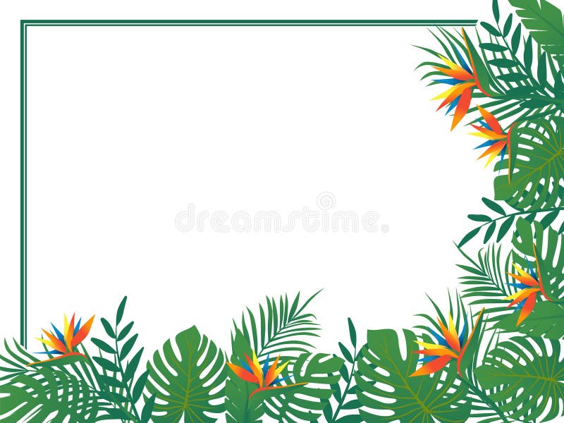 Horizontal Bottom Right Corner Frame of Tropical Greenery and Bright ...