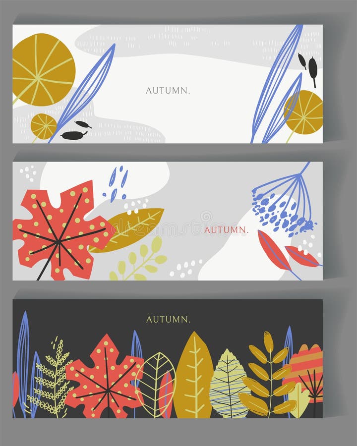 Horizontal Cards with Fall Color Leaves. Simple Designs Stock Vector ...