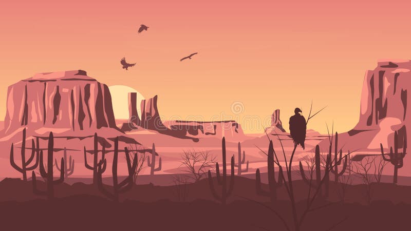 Horizontal Cartoon Illustration of Prairie Wild West. Stock Vector ...