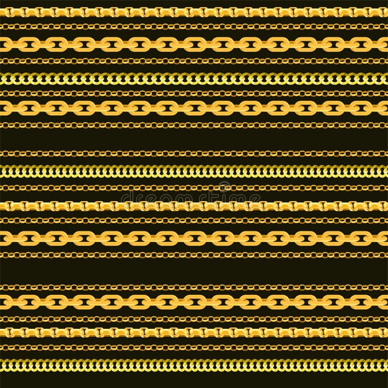 Horizontal Chain Seamless Pattern. Gold Chains Elements, Vector Golden ...