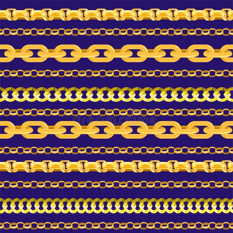 Horizontal Chain Seamless Pattern. Gold Chains Elements, Vector Golden ...