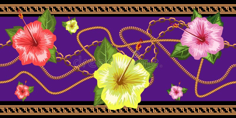 Horizontal Chains Seamless with Tropical Flowers. Horizontal Seamless ...