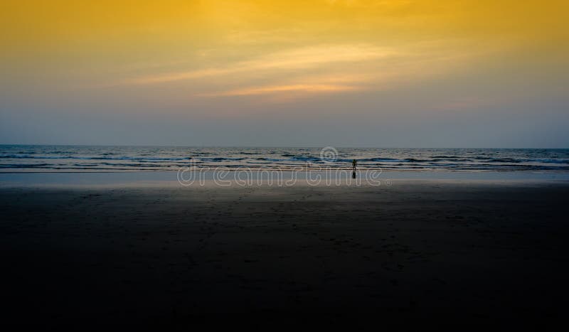 Horizontal Child Watching Sunset on Beach Ocean Stock Photo - Image of ...