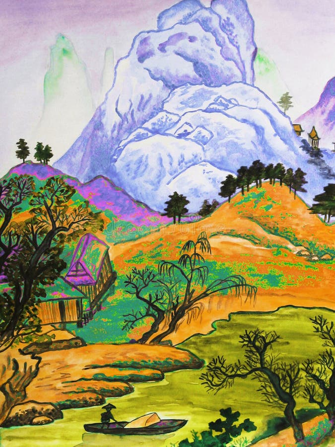 Peinture chinoise illustration stock. Illustration du coloré - 4985544