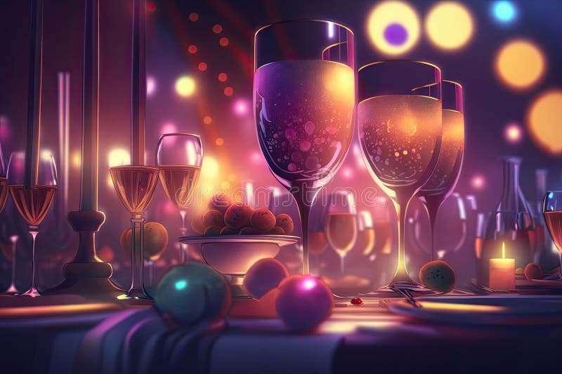 Horizontal Closeup of a Glamorous Evening Gala Dinner with Cocktails ...