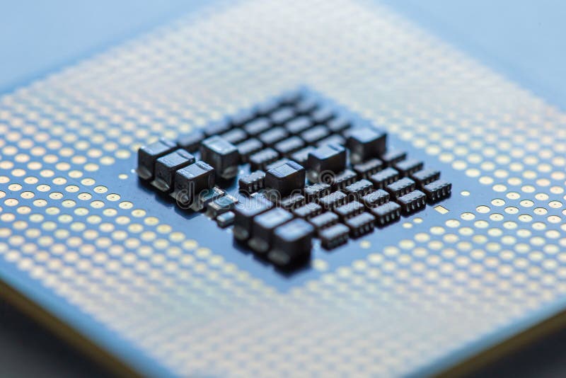 Horizontal Closeup Shot of a Backside of an Old Computer Processor Chip ...