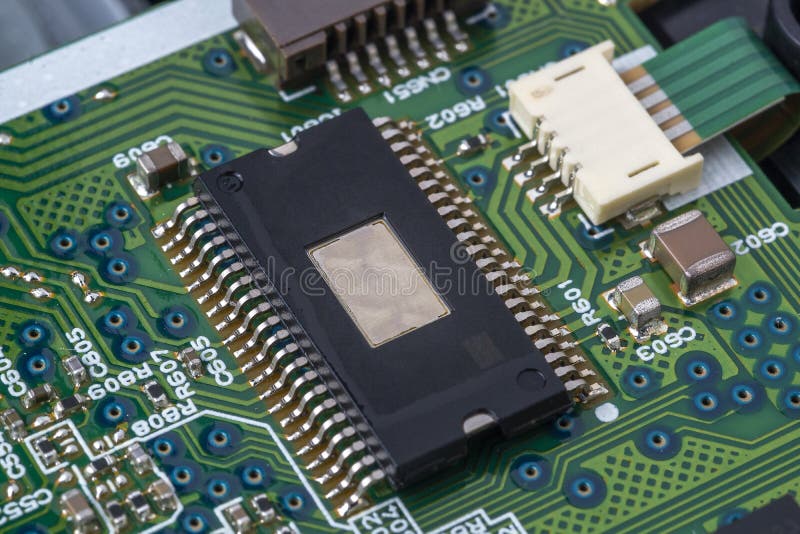 Horizontal Closeup Shot of a Backside of an Old Computer Processor Chip ...