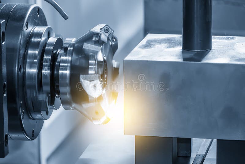 The Horizontal CNC Milling Machine Face Milling the Material with ...