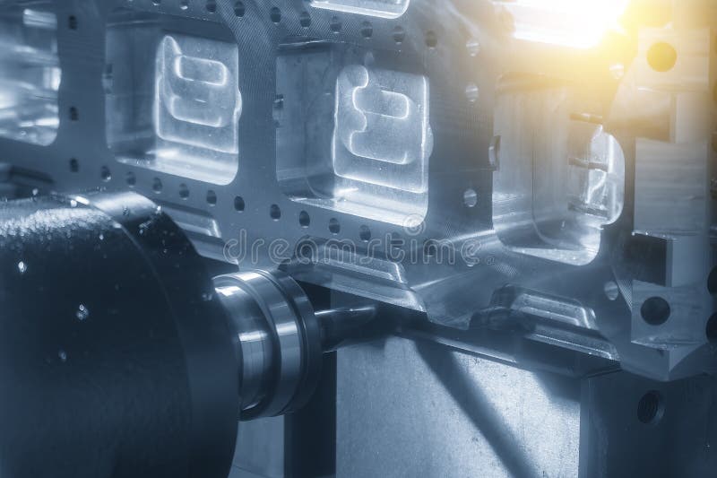 The Horizontal CNC Milling Machine Rough Cutting the Aluminum Parts ...