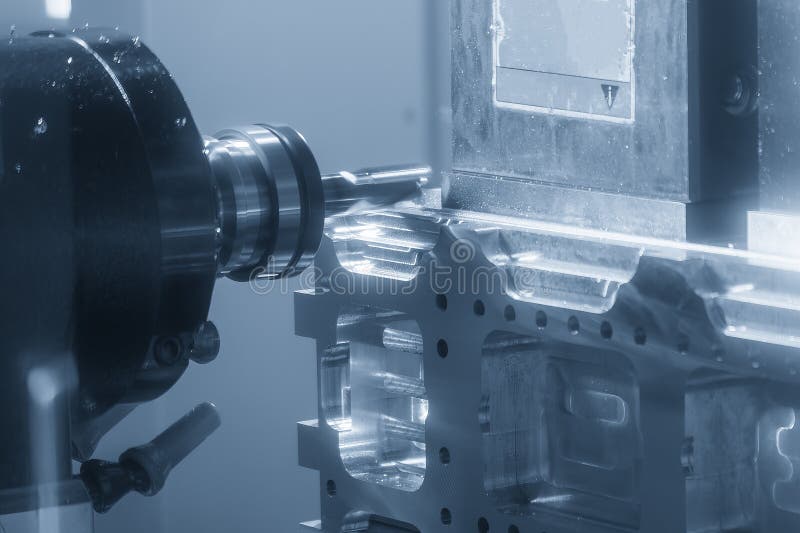 The Horizontal CNC Milling Machine Rough Cutting the Aluminum Parts ...