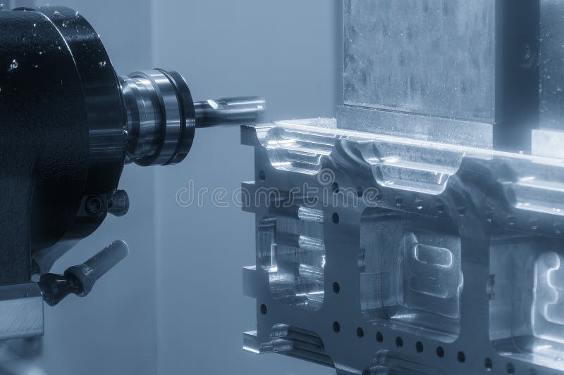 The Horizontal CNC Milling Machine Rough Cutting the Aluminum Parts ...