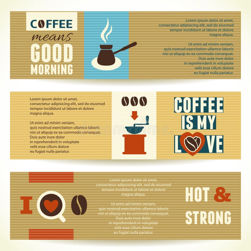 Coffee banners horizontal stock vector. Illustration of latte - 47199302