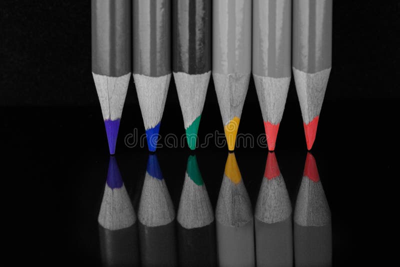 Horizontal Color Pencil Tips Reflective Stock Image - Image of class ...