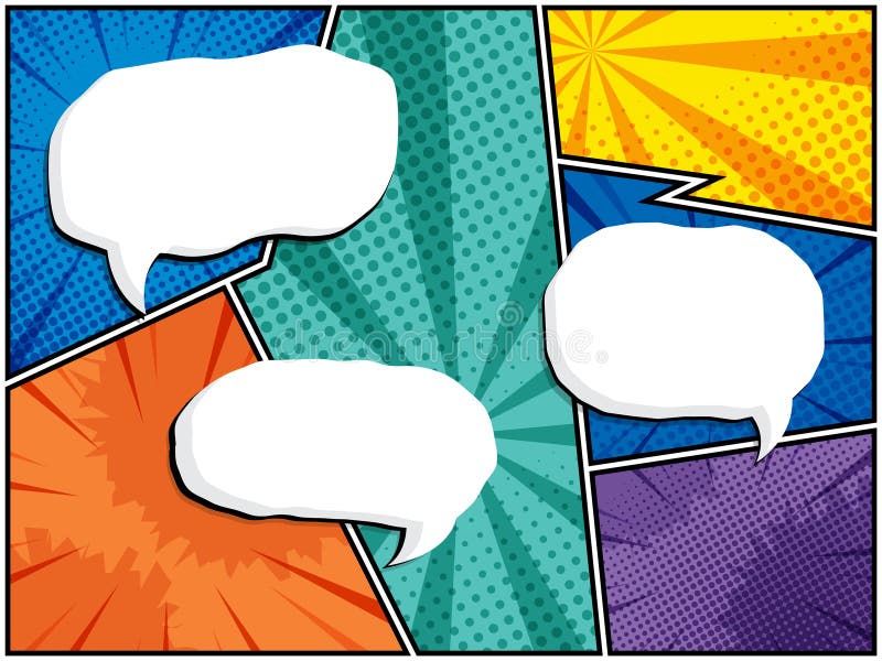 Horizontal Comic Speech Bubbles in White Clouds on a Vibrant Pop Art ...