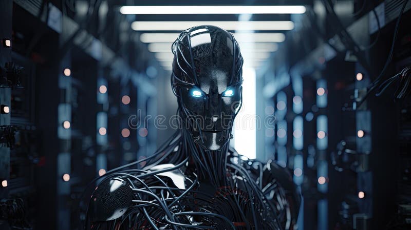 Horizontal Composition of Cyborg Robot Looking at Camera AI CGI Stock ...