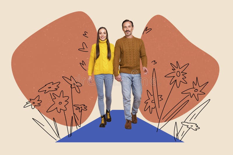 Horizontal Creative Collage Picture of Two Idyllic Partners Hold Hands ...