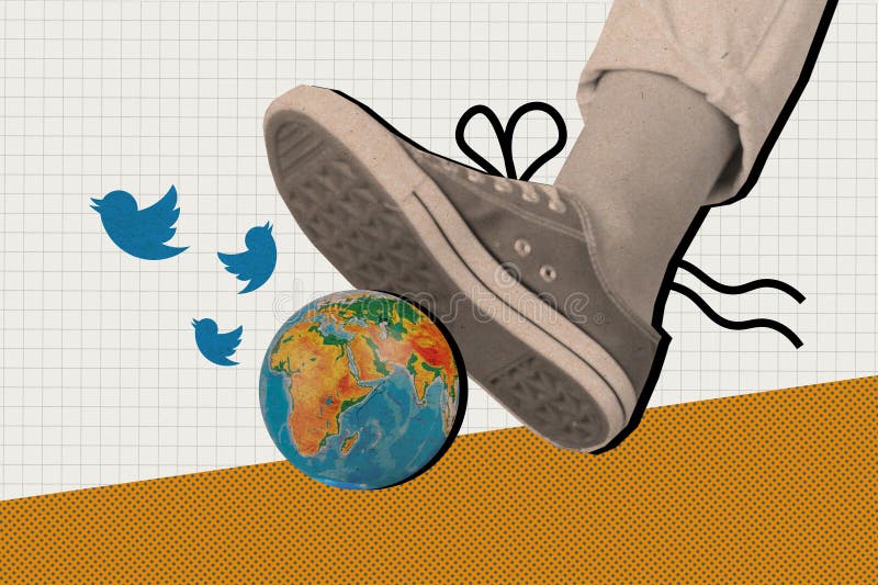 Horizontal Creative Photo Collage Human Step on Earth Globe Concept of ...