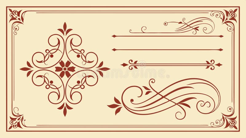 Horizontal Decorative Border Element with Floral Scrolls and Lines ...