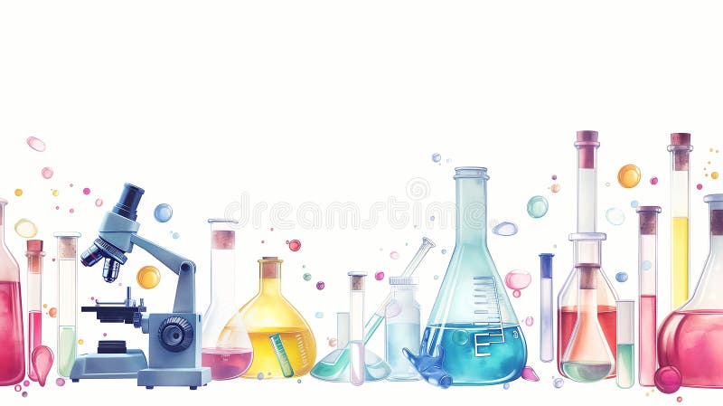 A Horizontal Decorative Border of Science Lab Equipment, Featuring a ...