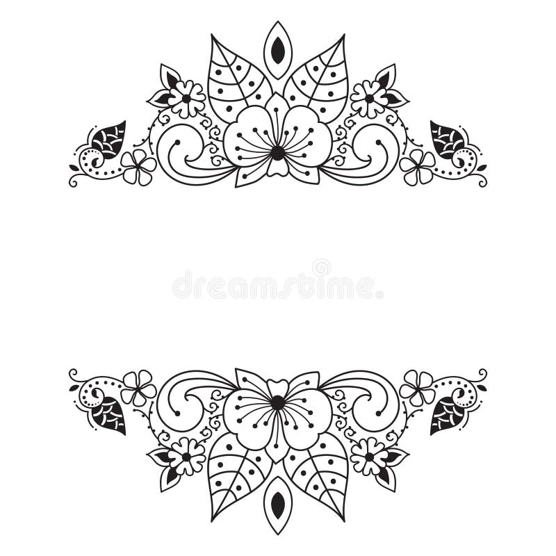 Horizontal Decorative Doodle Hand Drawn Flower Floral Artistic Frame ...