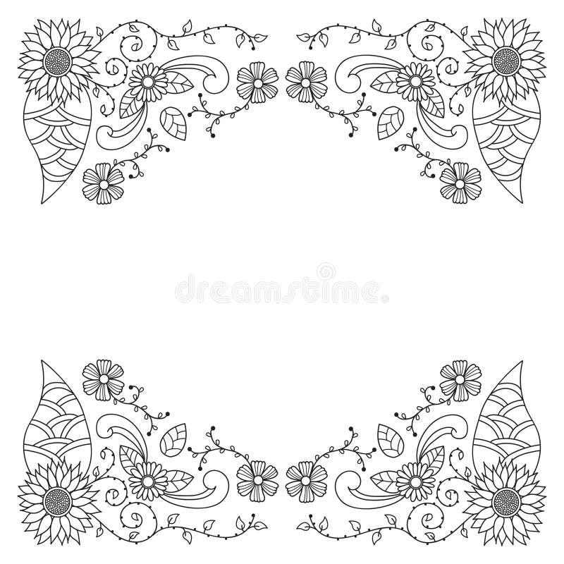 Horizontal Decorative Doodle Hand Drawn Flower Floral Artistic Frame ...