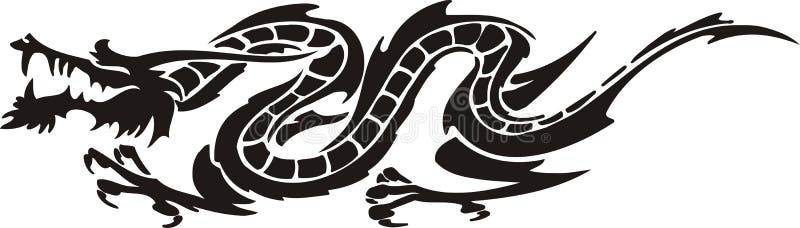 Two-headed Dragon Tattoo in Black Isolated Stock Vector - Illustration ...
