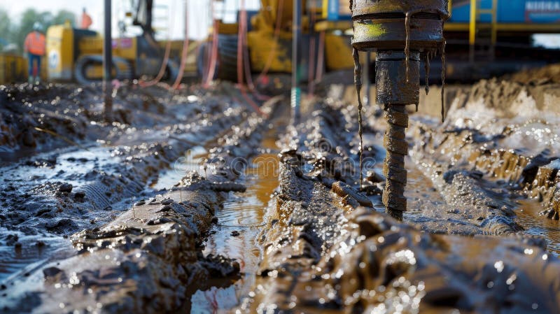 Horizontal Drill Rod in Trench with Viscous Bentonite Fluid during Hdd ...
